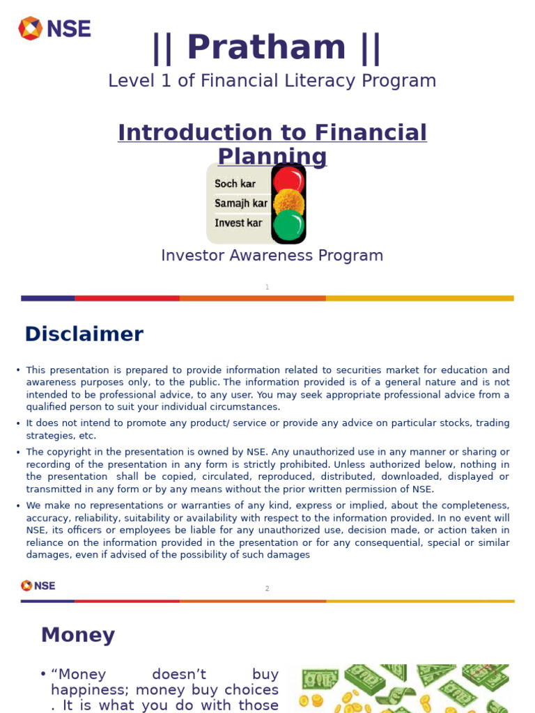 Level 1 - Pratham - Introduction To Financial Planning | PDF | Investment Fund | Investing