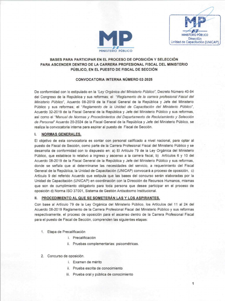 Bases Del Concurso de Oposici?n Fiscal de Secci?n 02-2025 | PDF