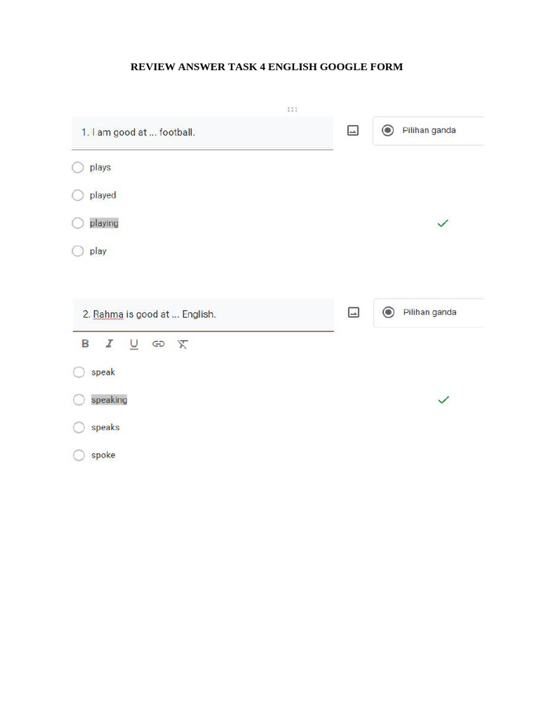 Review Answer Task 4 English Google Form | PDF