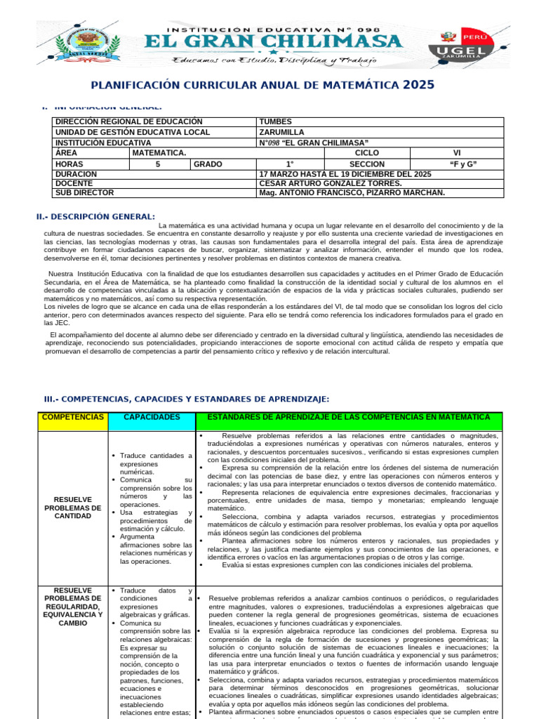 PROCRAMACION 1° SECC F y G - MATEMATICA - 2025 | PDF | Geometría | Ecuaciones