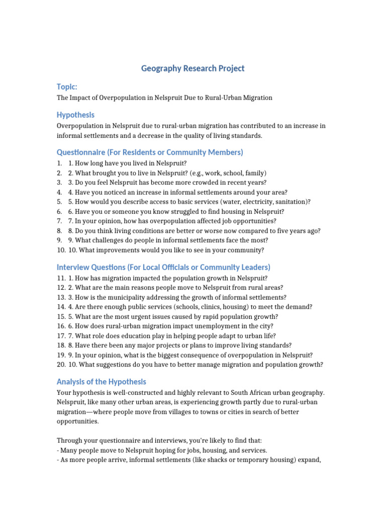 Nelspruit Overpopulation Research Project | PDF | Urbanization | Human ...