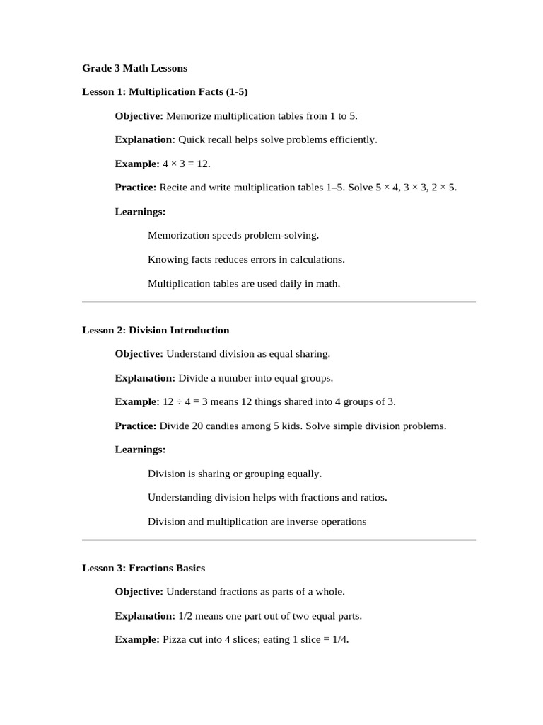 Grade 3 Math Lessons | PDF