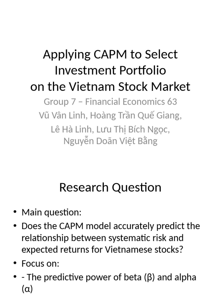 CAPM Detailed Presentation Group7 | PDF | Capital Asset Pricing Model | Beta (Finance)