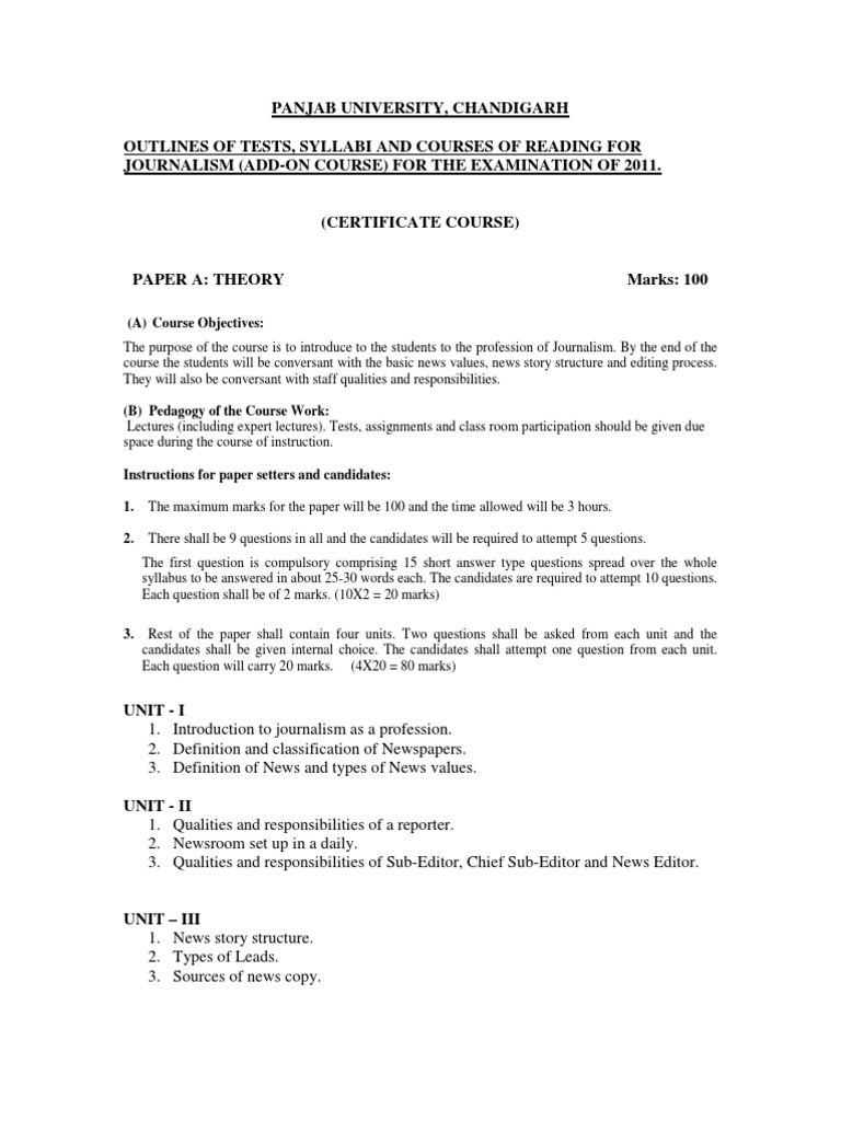 Courses of Reading For Journalism (Add-On Course) | PDF | Syllabus ...