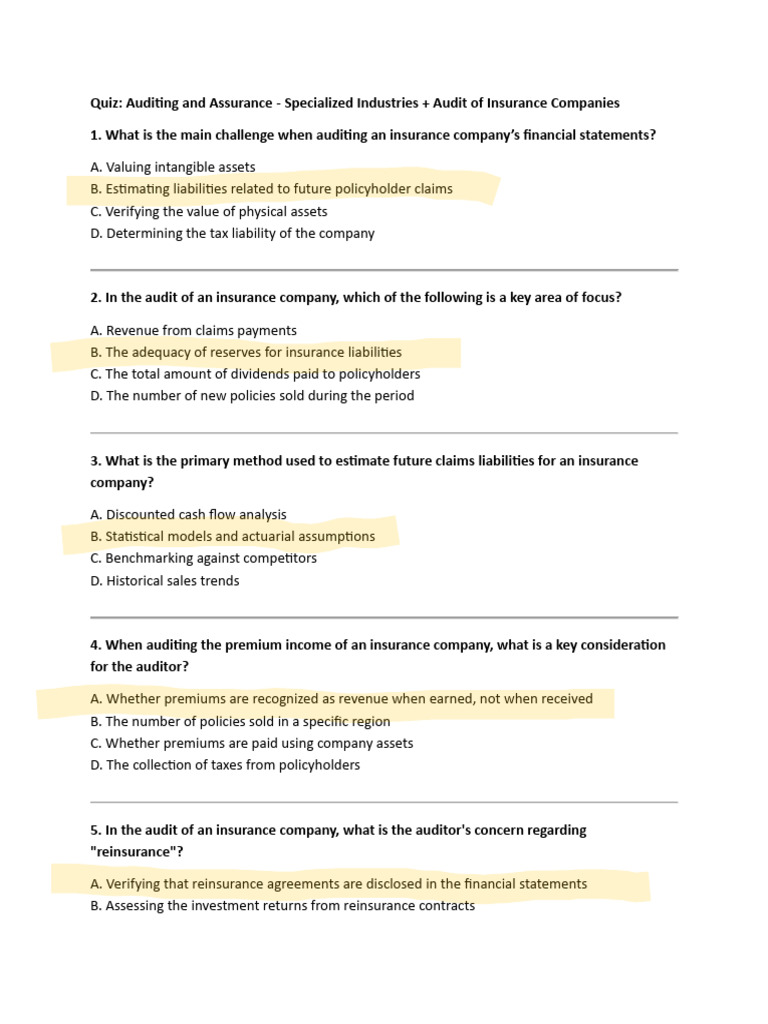 Audit of Insurance Companies Q | PDF | Insurance | Audit