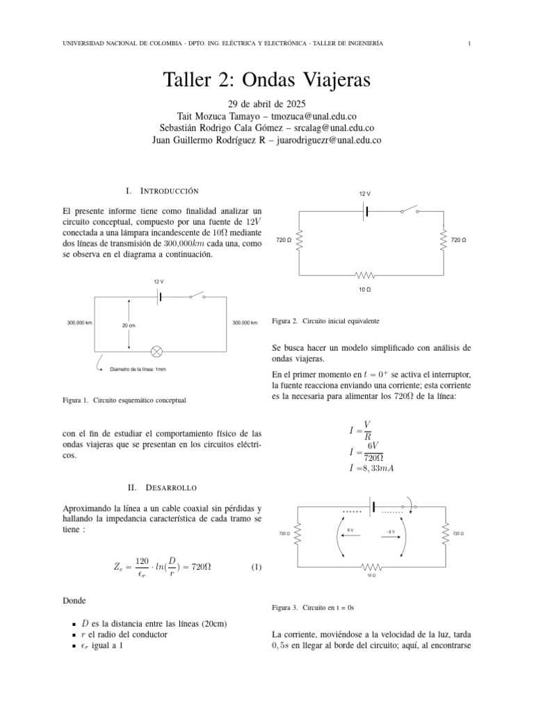 Taller Ondas Viajeras | PDF | Corriente eléctrica | Red eléctrica