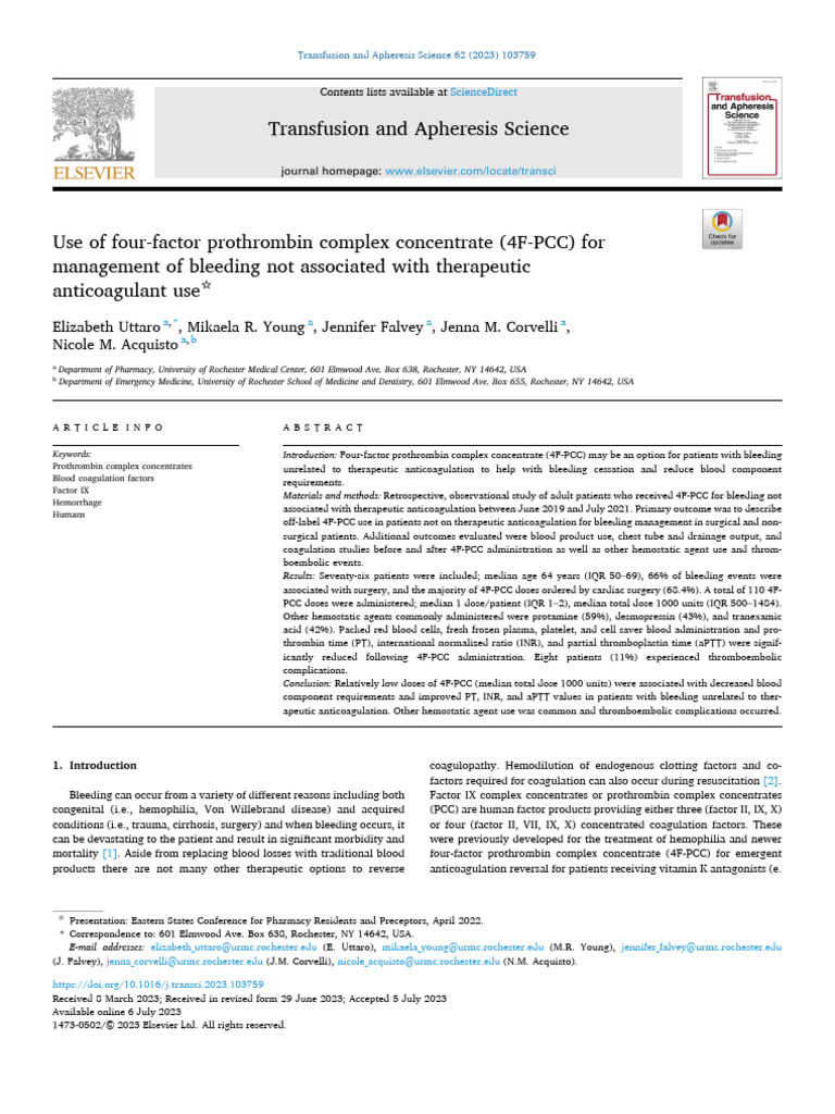 Use of four-factor prothrombin complex concentrate (4F-PCC) | PDF ...