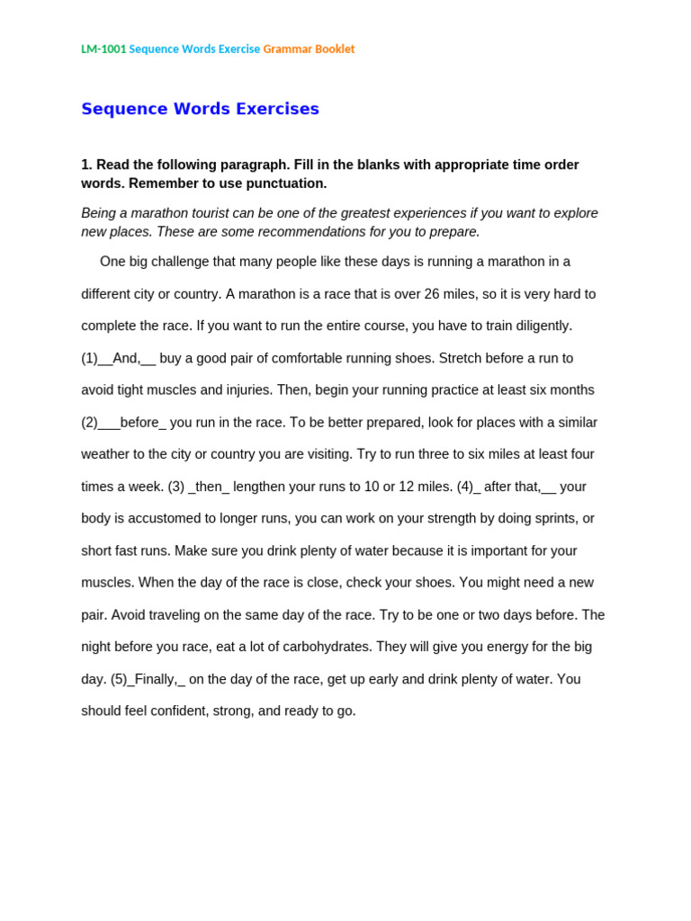 Sequence Words Exercises | PDF