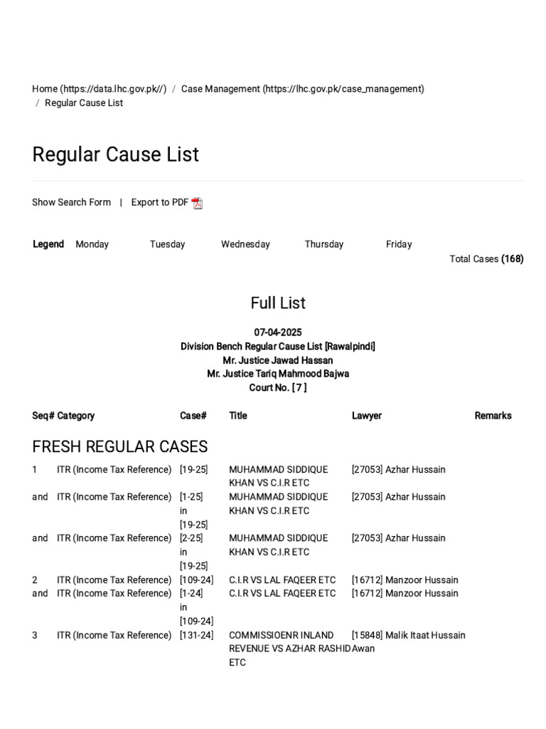 Rawalpindi Regular Cause List 2025 | PDF | Taxes