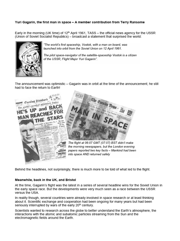 Yuri Gagarin | PDF | Sputnik 1 | Space Race