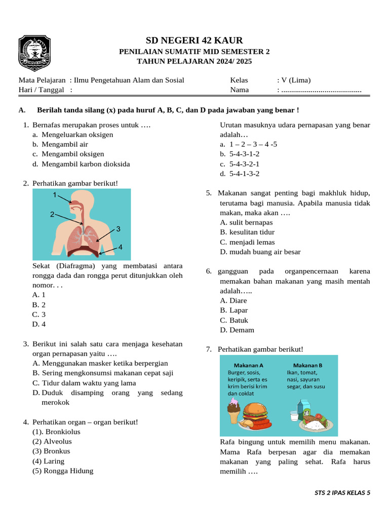 Soal IPAS MID Kls 5 SMT 2 | PDF