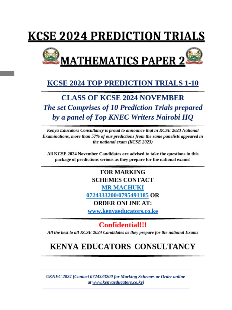 Mat Pp2 Kcse 2024 Prediction Trials | PDF | Area | Mathematics