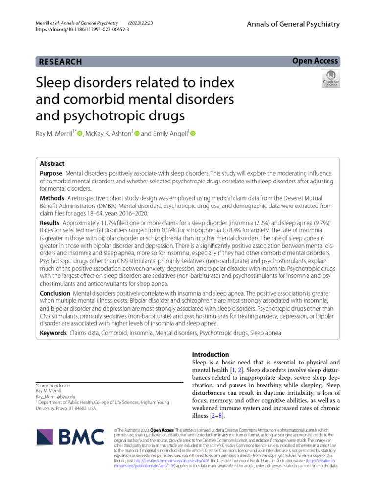 Sleep Disorders Related To Index and Comorbid Mental Disorders and ...