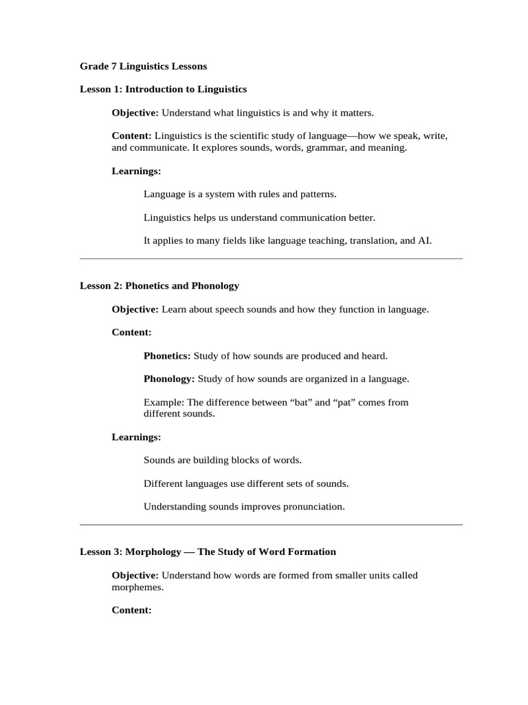 Grade 7 Linguistics Lessons | PDF | Word | Semantics