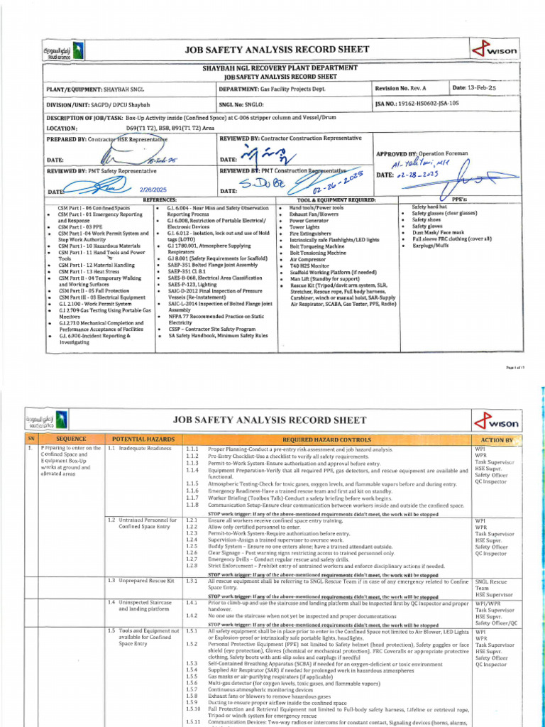 19162-HS0602-JSA-105 - Box-Up Activity Inside (Confined Space) at C-006 ...