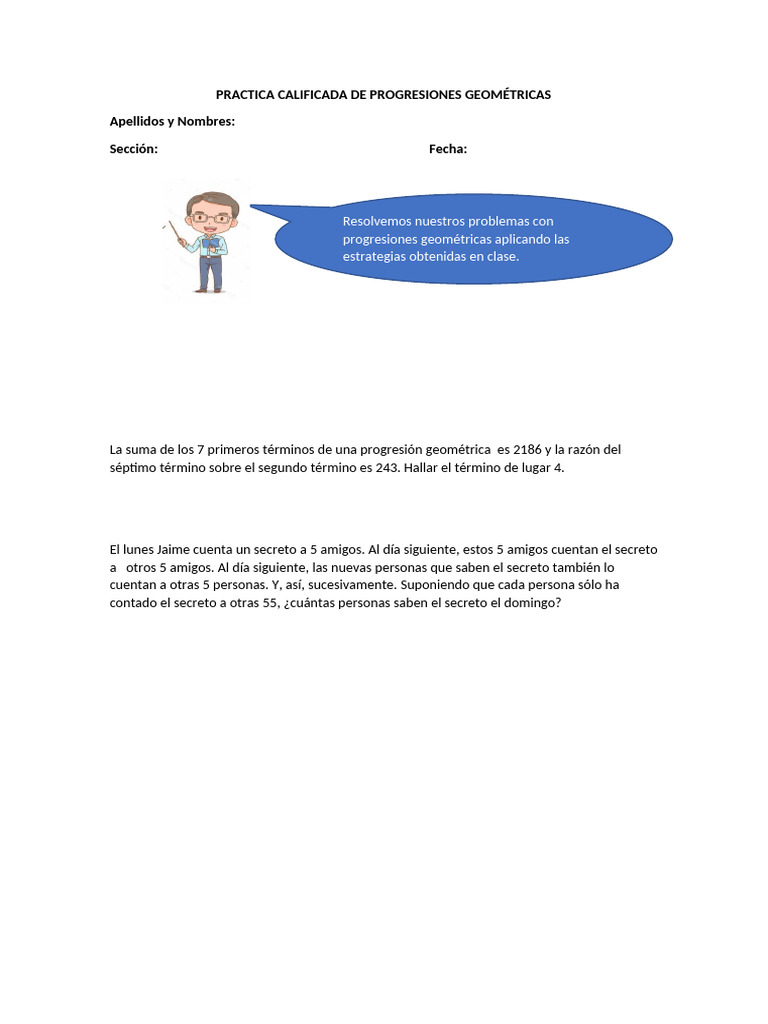 Practica Calificada de Progresiones Geométricas | PDF