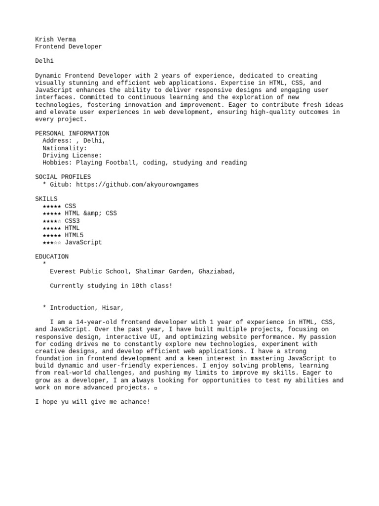 Krish Verma - Resume - Frontend Developer | PDF