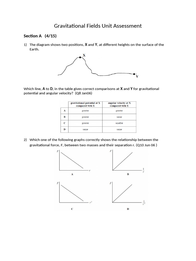 A2 Gravitational Fields Timed Assessment | PDF | Orbit | Solar System