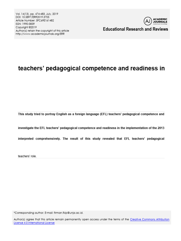 Teachers' Pedagogical Competence | PDF | Curriculum | Teachers