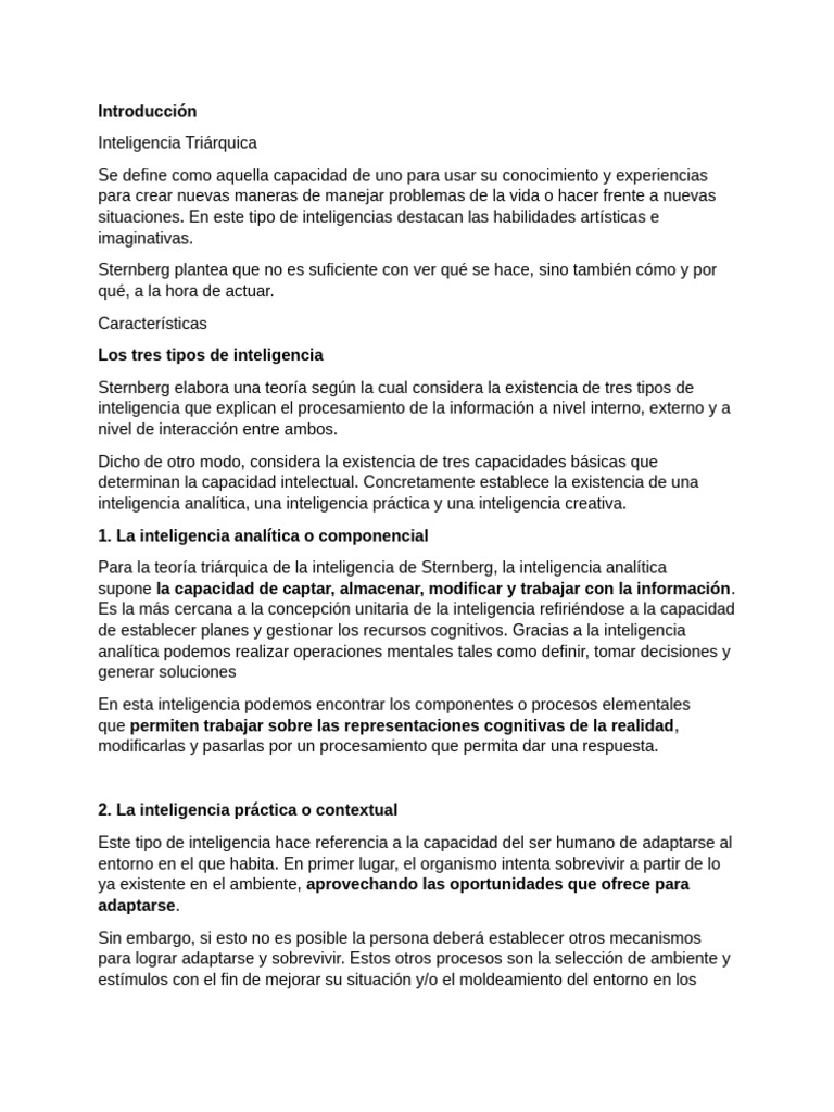 Inteligencia Triárquica | PDF | Inteligencia | Aprendizaje