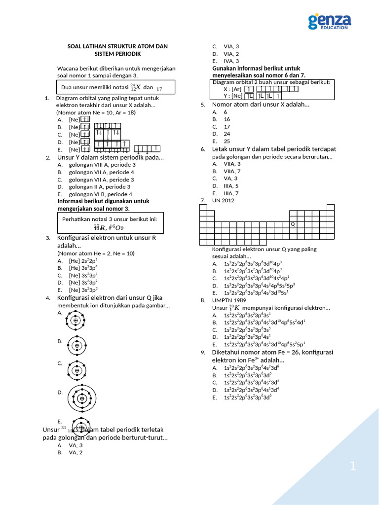 Soal Latihan Struktur Atom Dan Sistem Periodik Kelas 10 (17 Soal Saja) | PDF