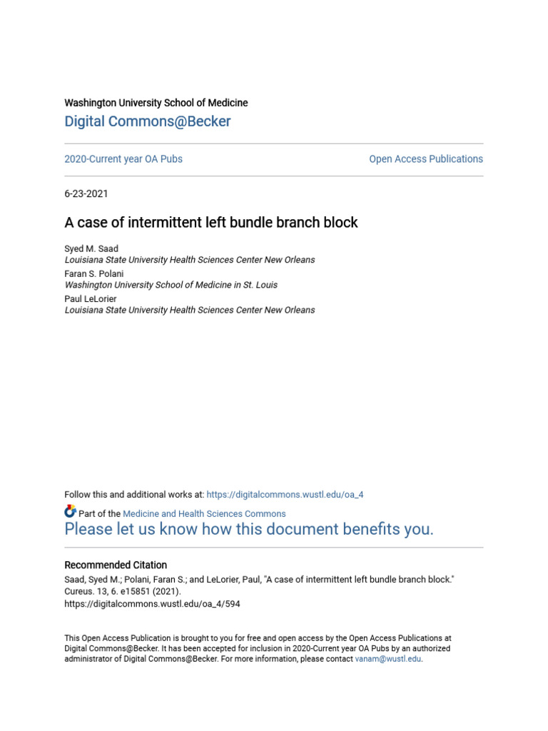 A Case of Intermittent Left Bundle Branch Block | PDF ...