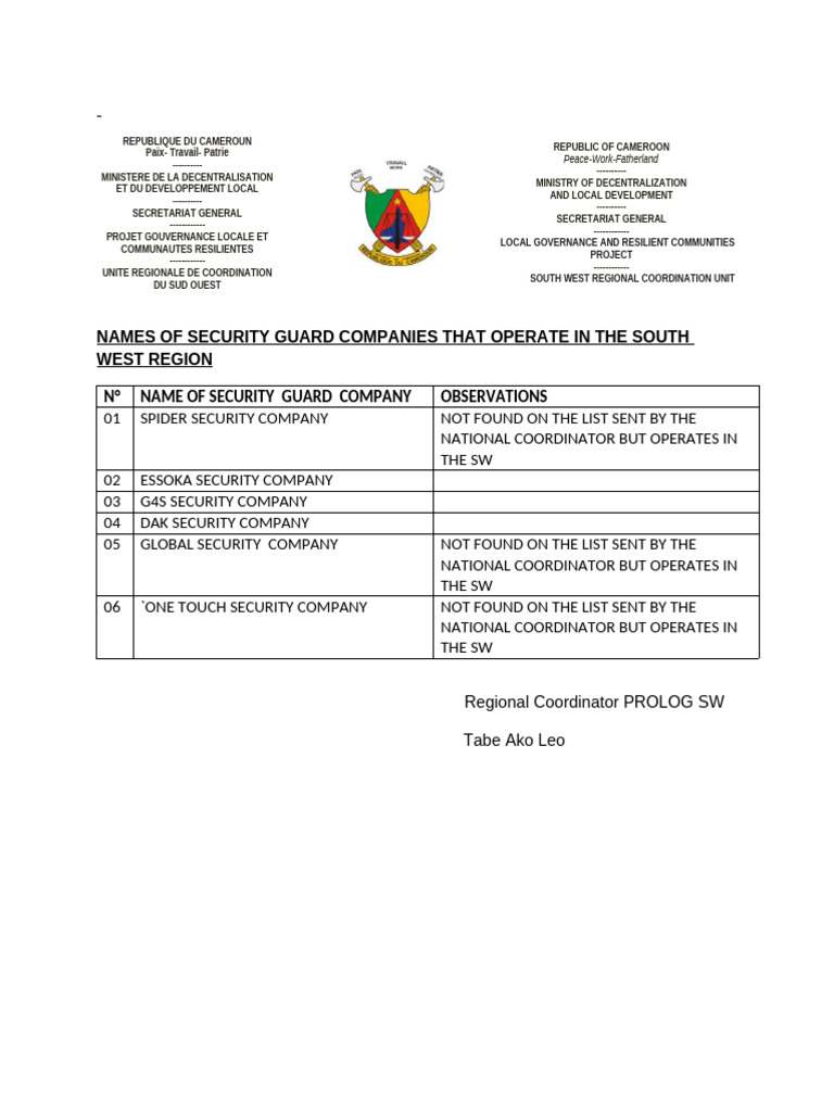 Security Companies in Southwest Cameroon | PDF