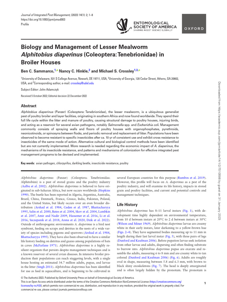 Biology and Management of Lesser Mealworm Alphitob | PDF