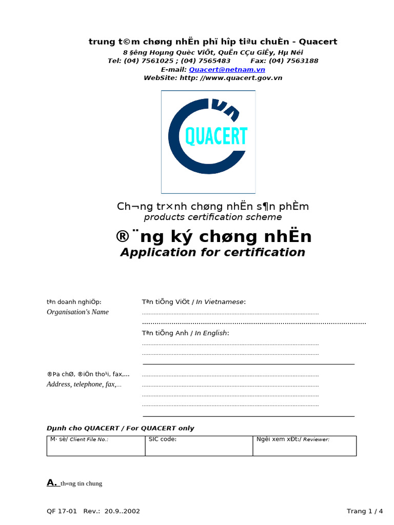 QF 17-01-Dang Ky Chung Nhan | PDF