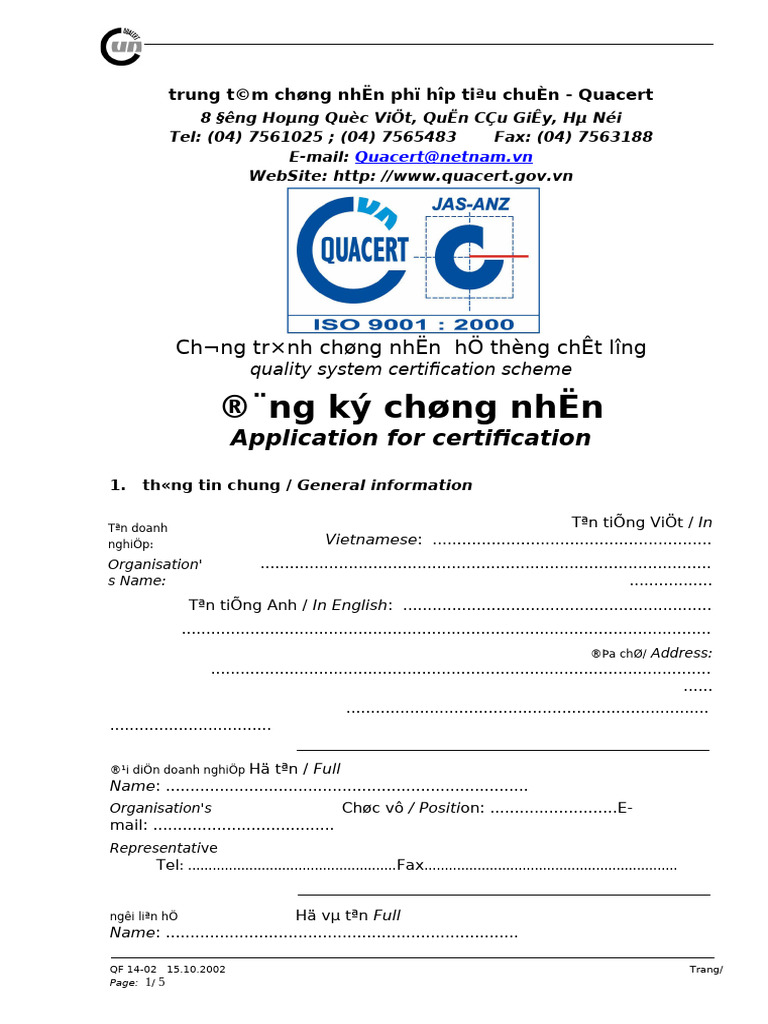 QF 14-02-Dang Ky Chung Nhan | PDF