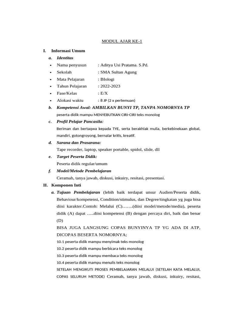 Template Modul Ajar | PDF