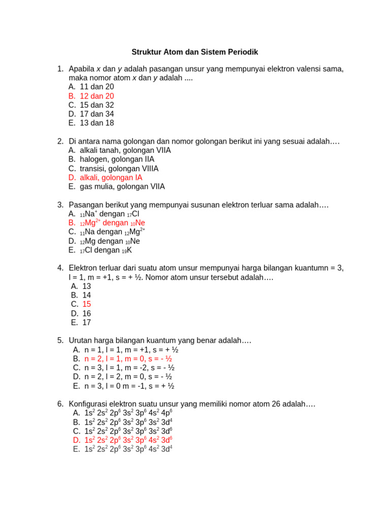 SOAL KIMIA Struktur Atom dan SPU KELAS 10 SMA | PDF