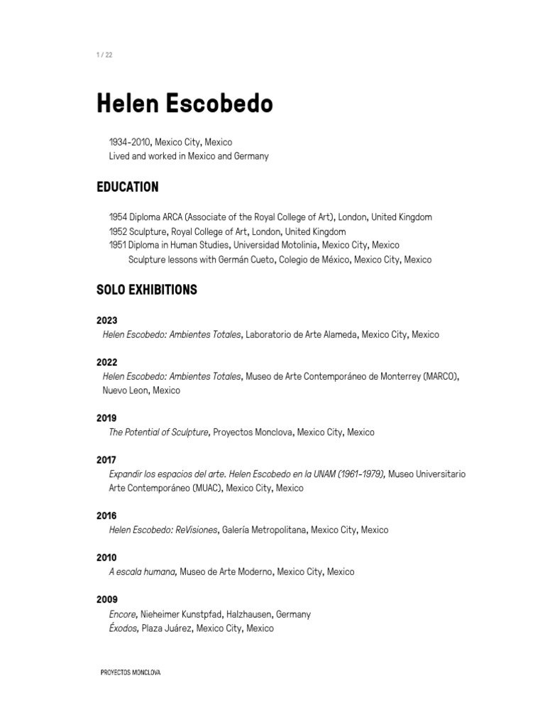 64c43b848b8dda8ee198c315_CV_Helen Escobedo_Eng | PDF | México | Museo
