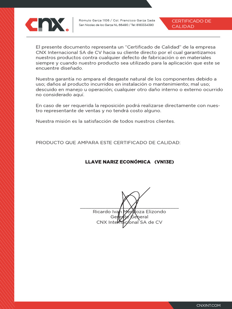 CNX CertificadodeCalidad-VN13E | PDF