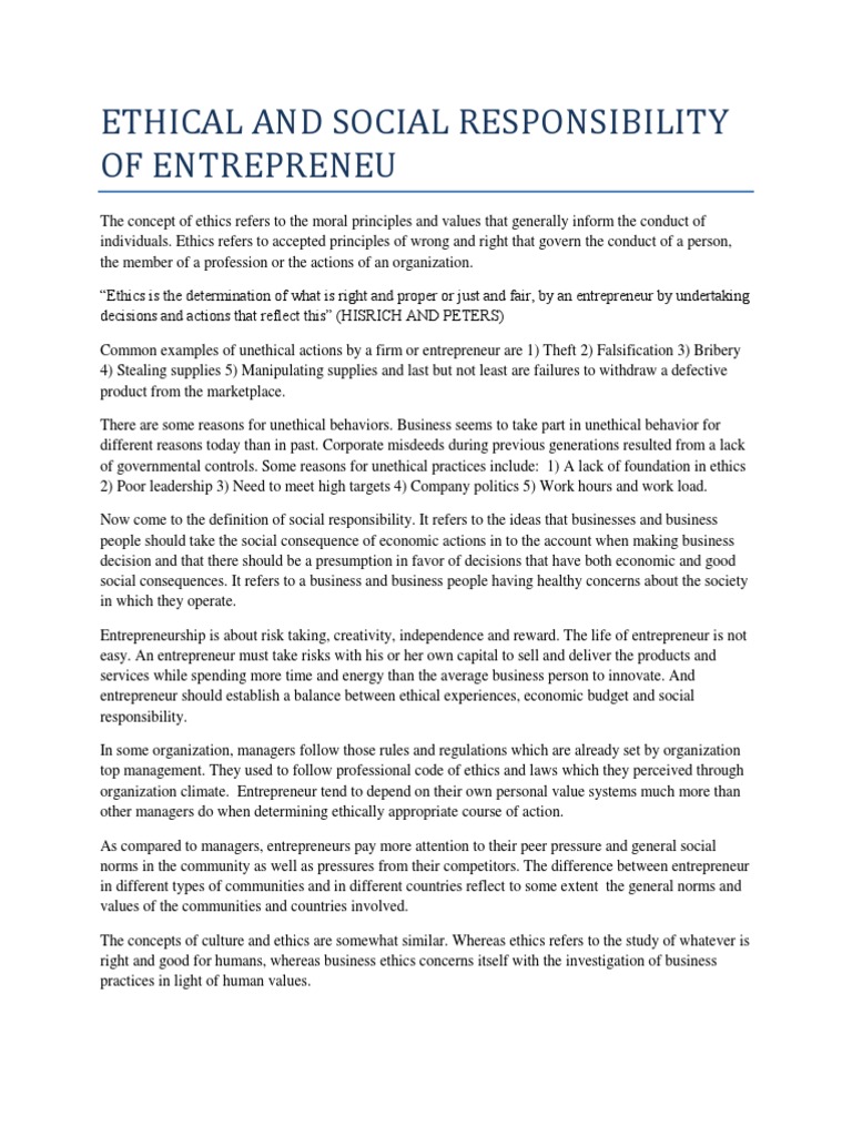Ethical and Social Responsibility of Entrepreneu | PDF ...