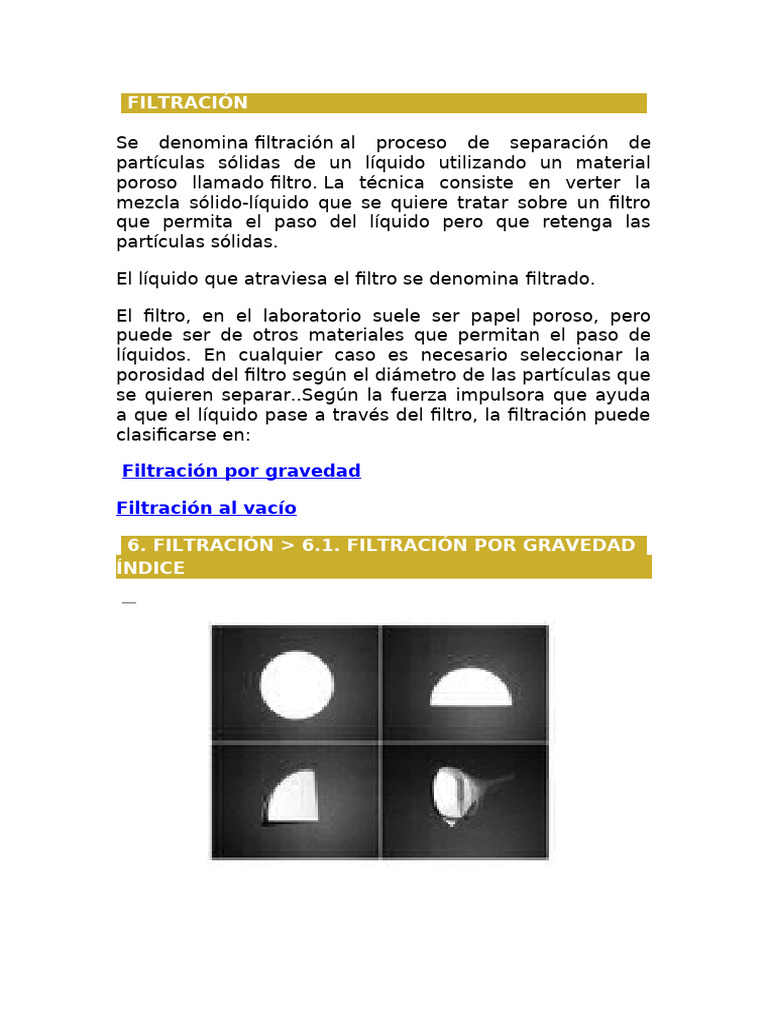 Filtración: Métodos y Técnicas | PDF | Filtración | Química