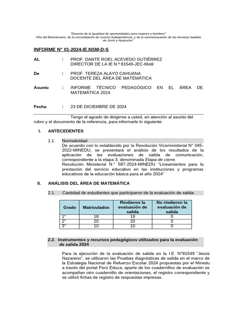 INFORME DE MATEMATICA - REFUERZO ESCOLAR 2024 23-12-24 (Recuperado automáticamente) | PDF ...