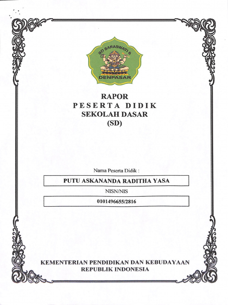Rapor Kelas IV Semerter 1 | PDF
