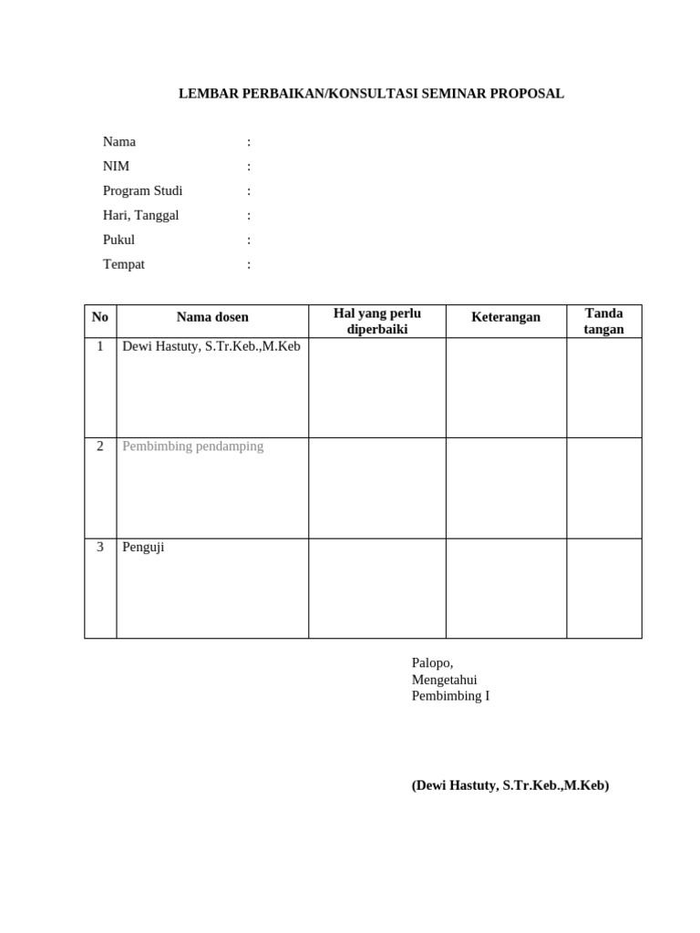 Lembar Perbaikan Pasca Ujian Proposal | PDF