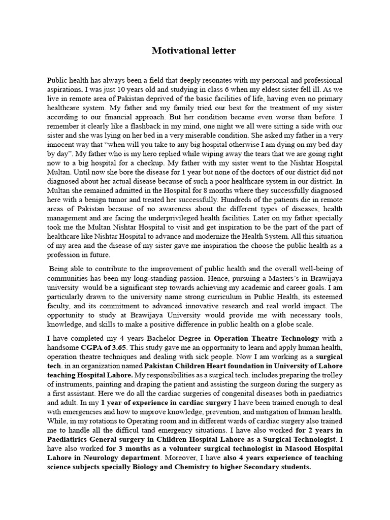 Motivational Letter for Public Health Scholarship | PDF | Surgery ...