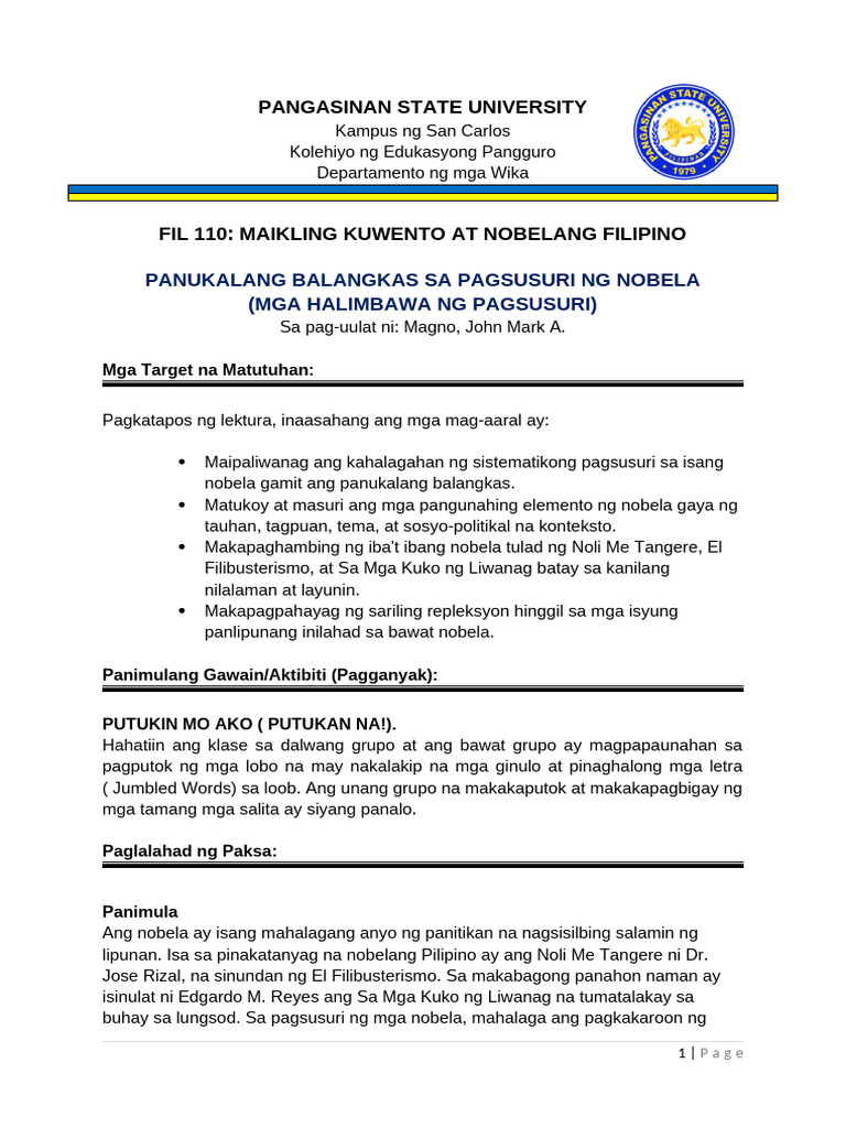 Panukalang Balangkas Sa Pagsusuri | PDF