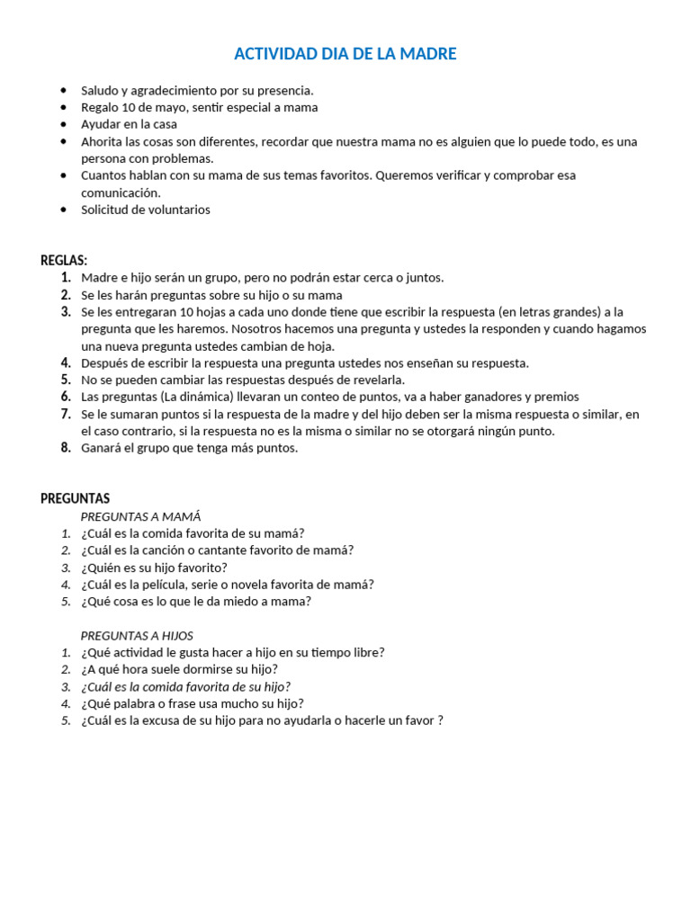 Actividad Interactiva para el Día de la Madre | PDF
