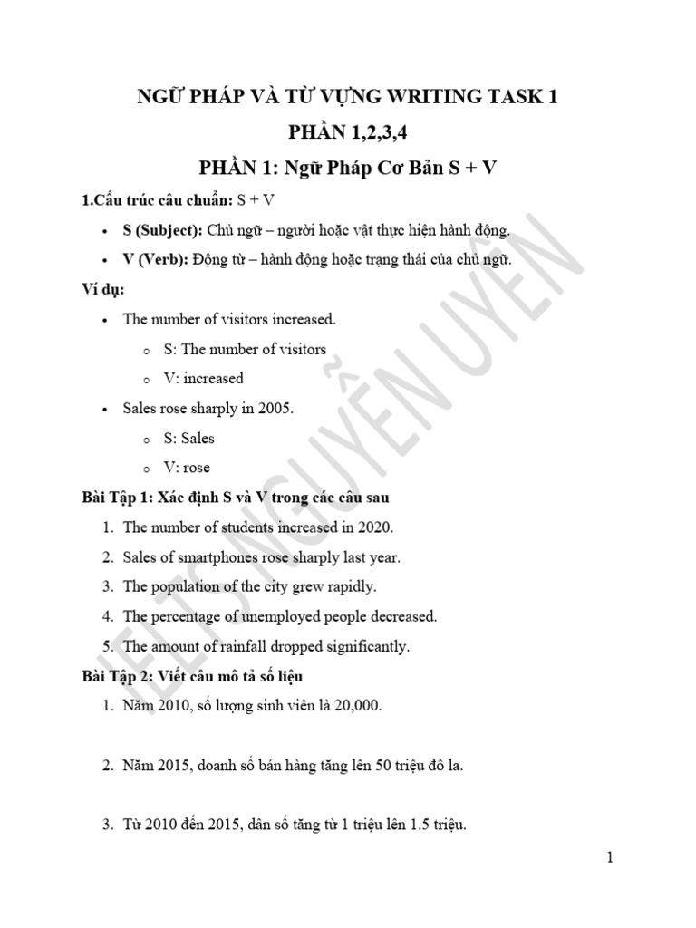 PHẦN 1,2,3,4 - WRITING TASK 1 | PDF