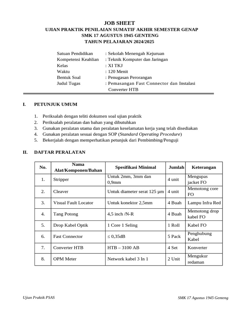 Job Sheet Ujian Praktik Psas Ganjil 2024-2025 KLS 12 TKJ | PDF