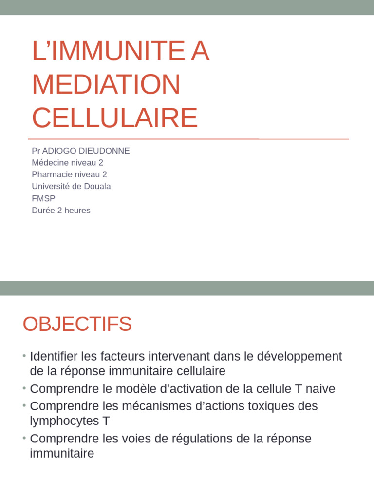 l’Immunite a Madiation Cellulaire | PDF | Lymphocyte T | Système immunitaire
