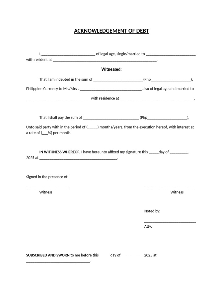 Legal Acknowledgement of Debt Document | PDF