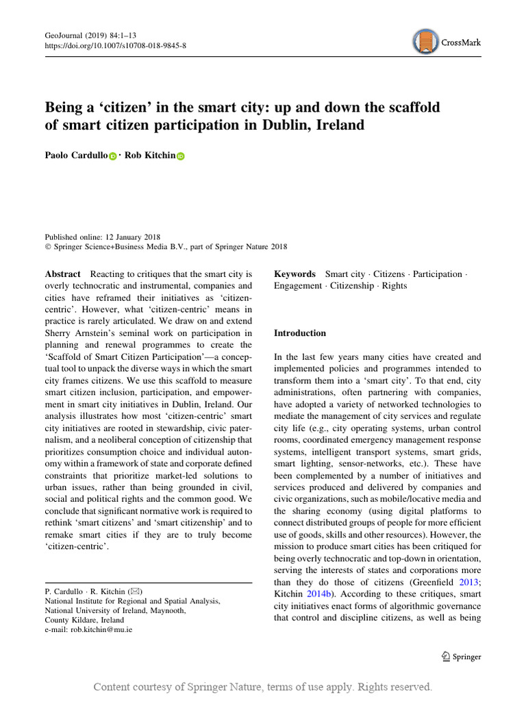 Being A Citizen in The Smart City Up and Down TH | PDF | Citizenship ...