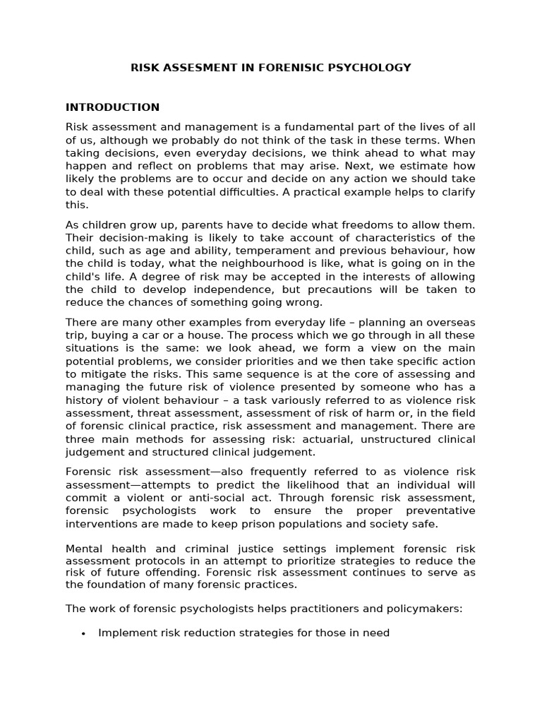 Forensic Risk Assessment Methods | PDF | Risk | Risk Assessment