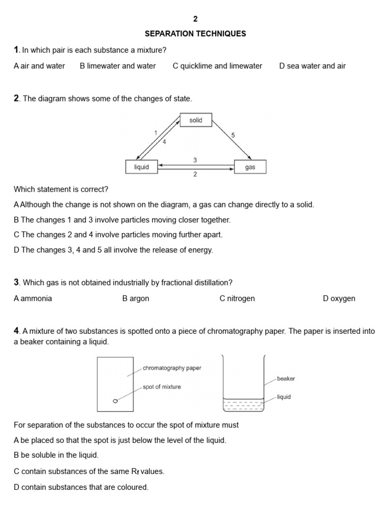 Separation Techniques in Chemistry | PDF | Distillation | Salt (Chemistry)