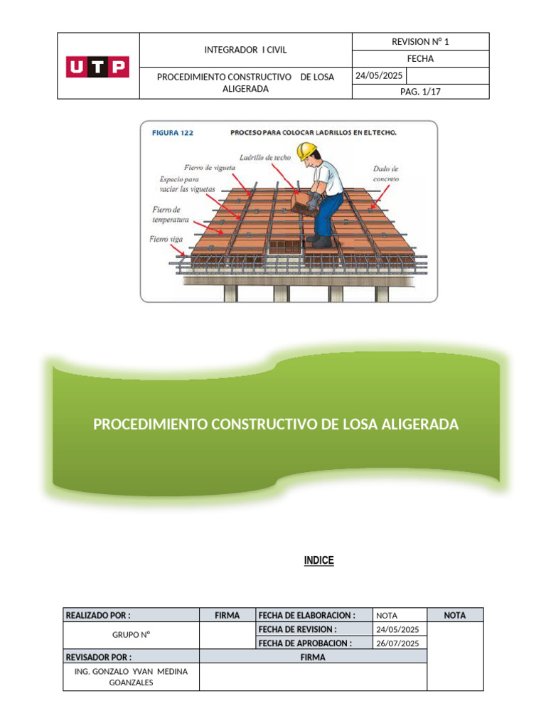 PROCEDIMIENTO CONSTRUCTIVO DE lOSA ALIGERADA | PDF | Hormigón | Ladrillo